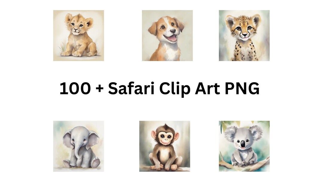 100+ Watercolor Safari Baby Animals Clipart, PNG - High-resolution ...