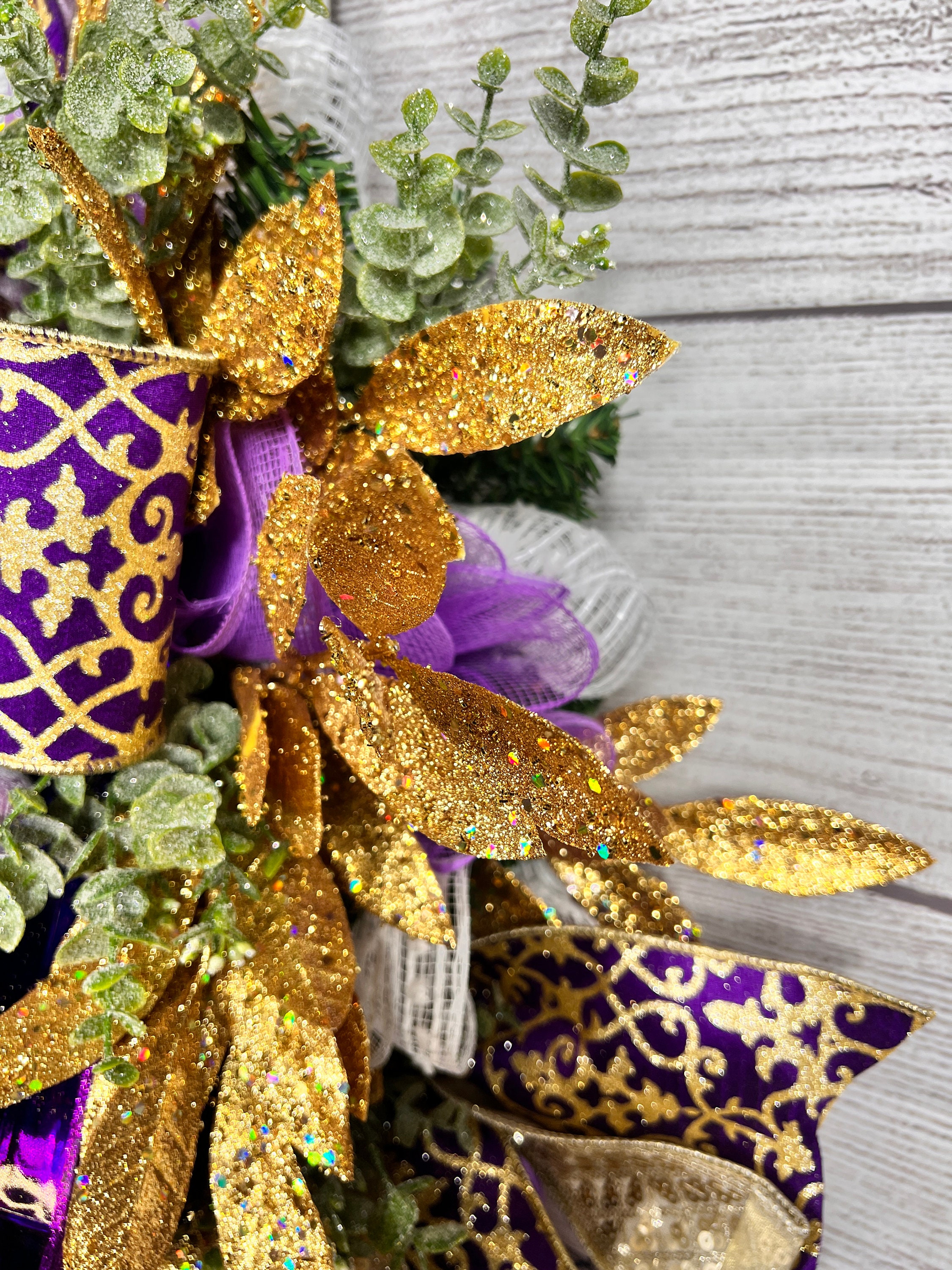 Elegant Purple Gem Swag, Purple and Gold Holiday Decoration, Large ...