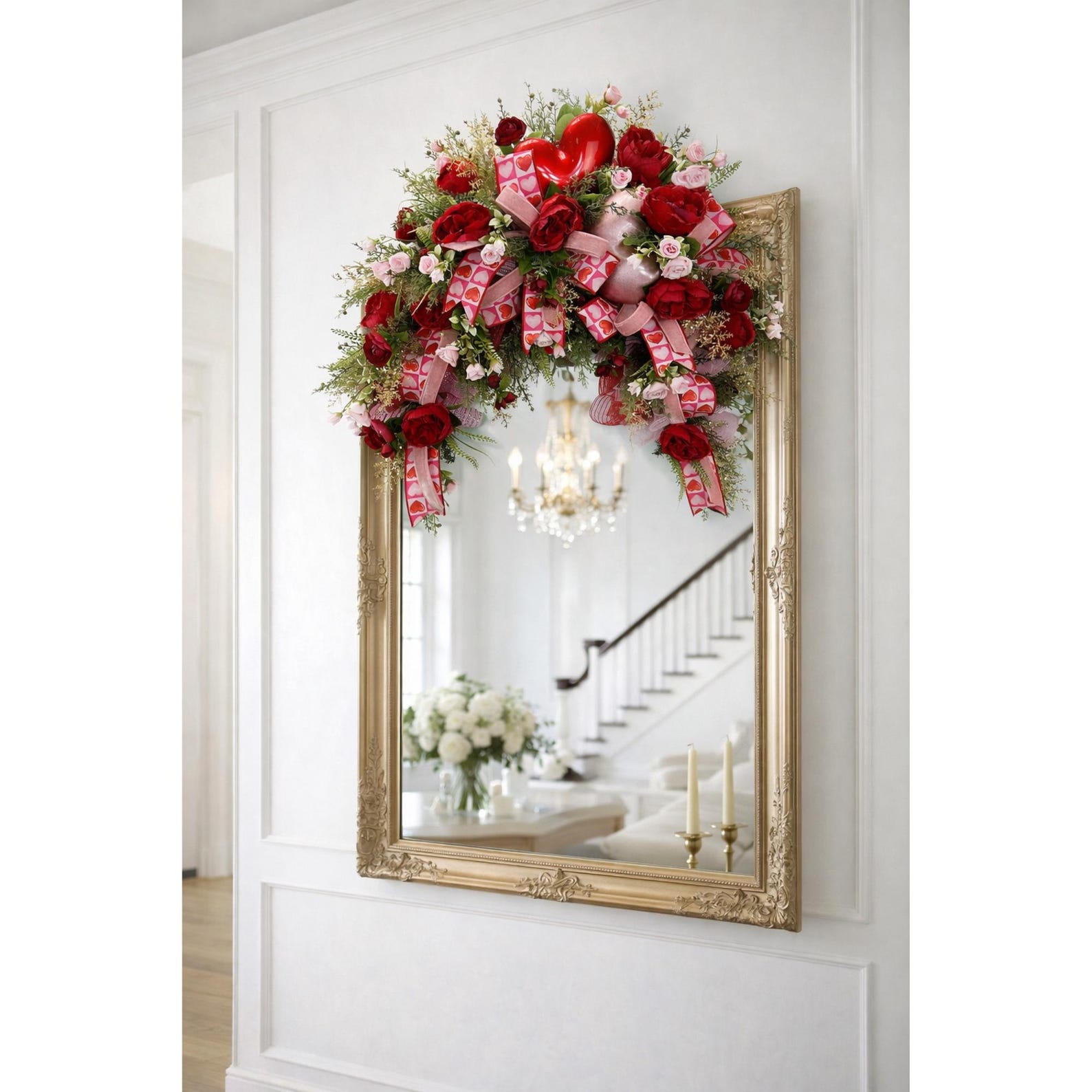 Handmade Valentine Swag: Red & Pink Roses, Heart Accents - Etsy