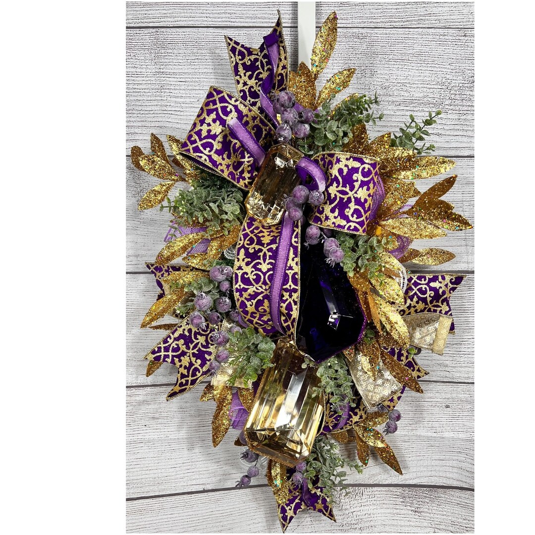 Elegant Purple Gem Swag, Purple and Gold Holiday Decoration, Large ...