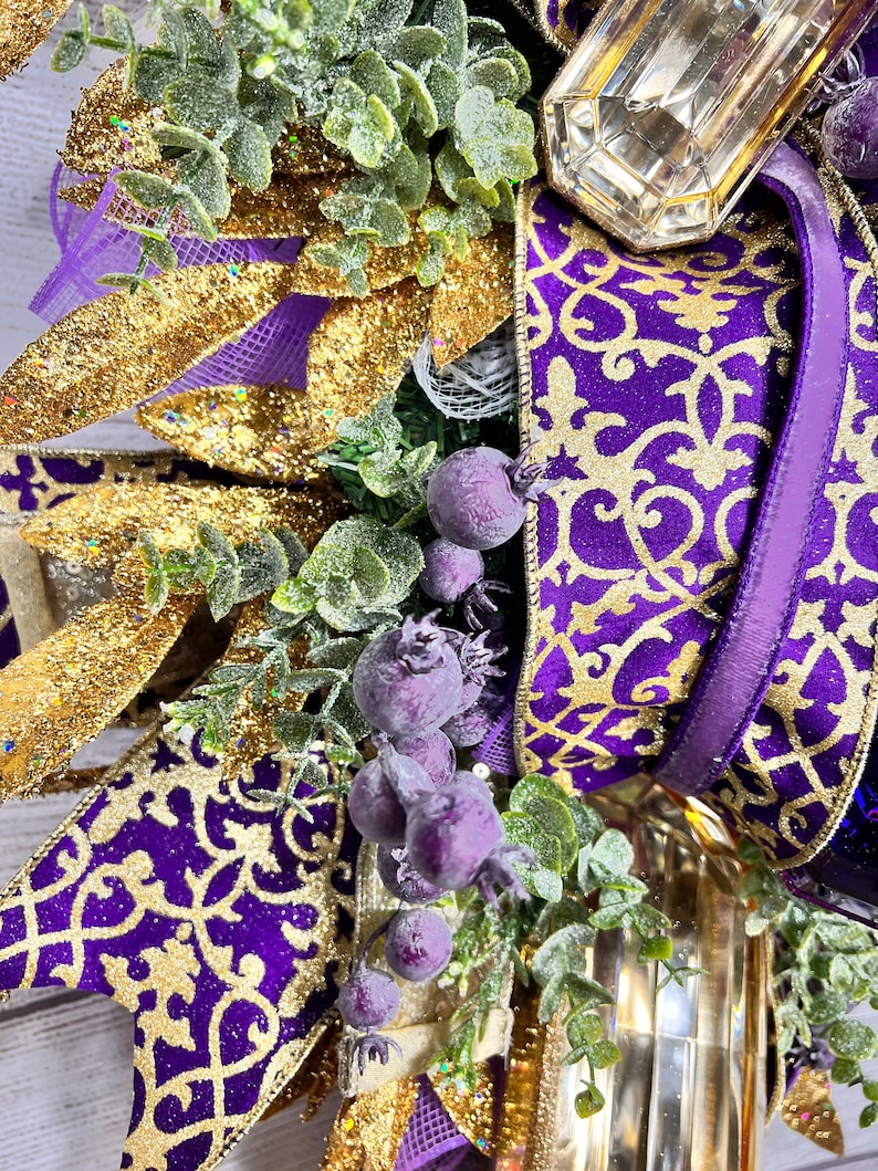 Elegant Purple Gem Swag, Purple and Gold Holiday Decoration, Large ...