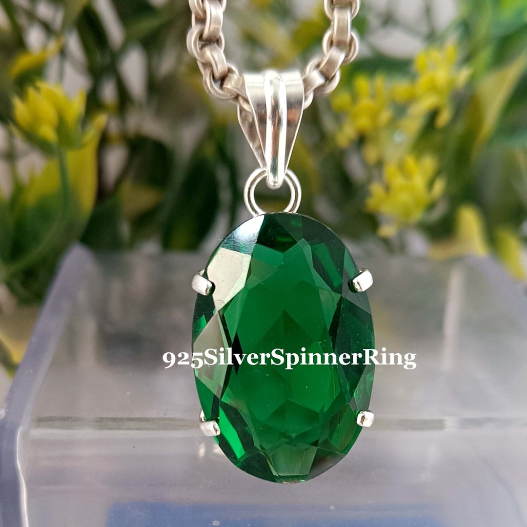 Natural Green Emerald Gemstone Pendant 925 Sterling Silver Pendant Oval ...