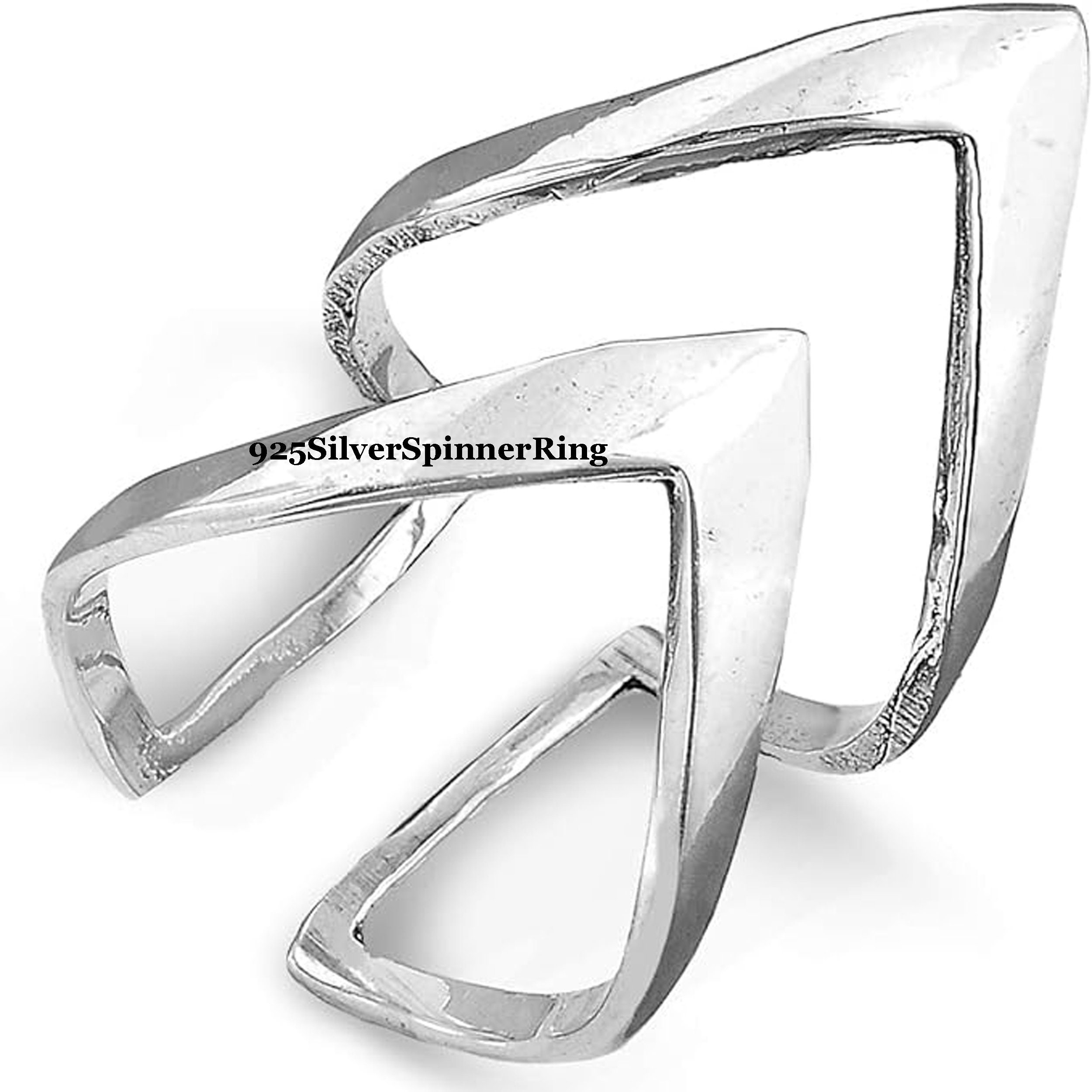 Long Double Chevron V Ring 925 Sterling Silver Full Finger Handmade ...