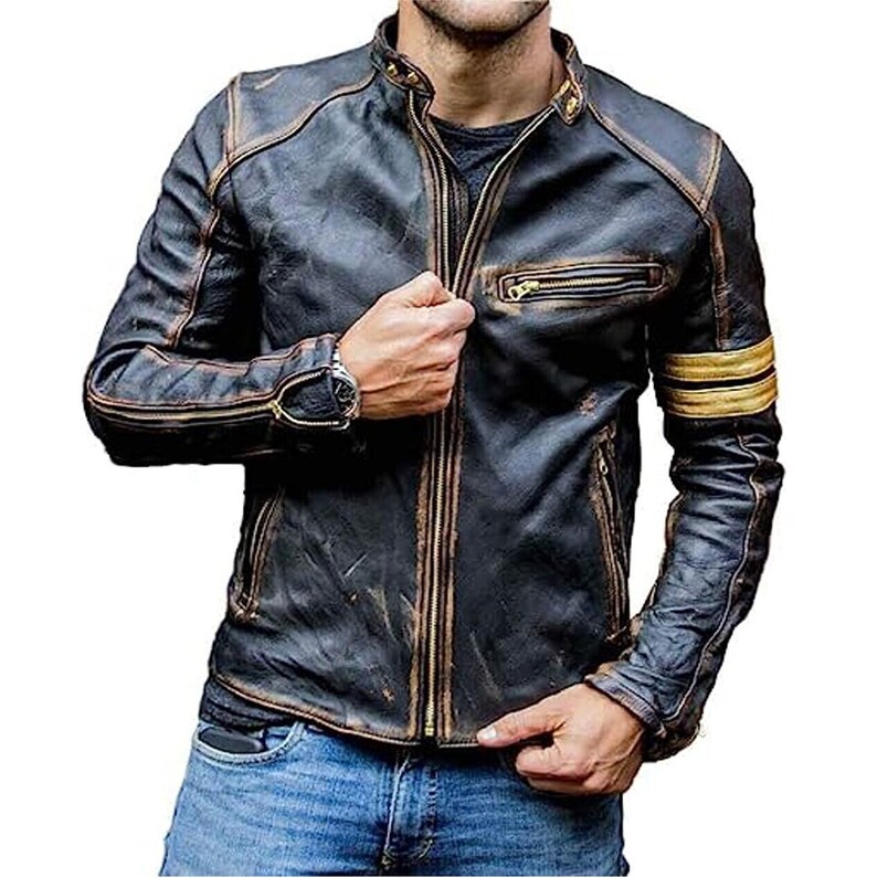 Vintage Retro Cafe Racer Distressed Brown Moto Biker Jacket - Etsy