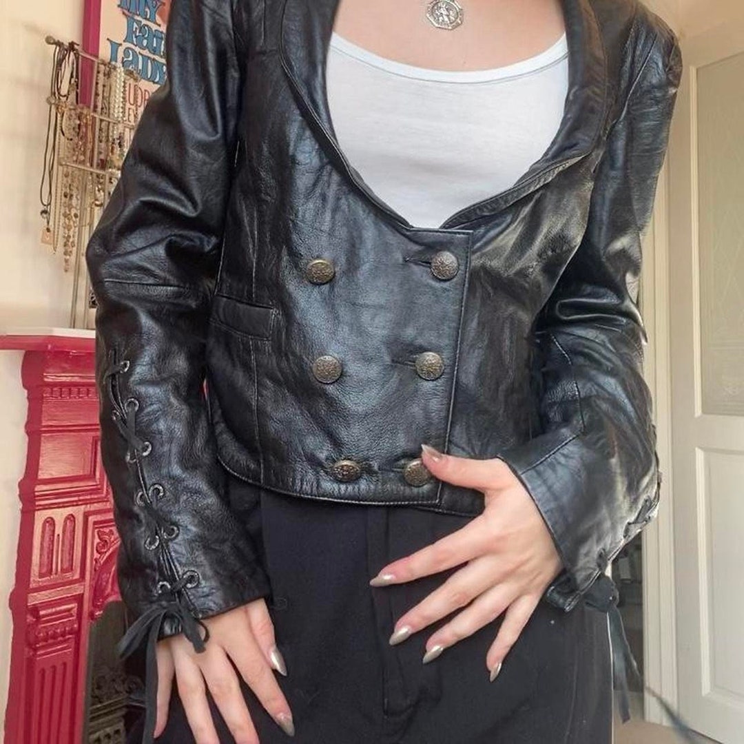 60s Cropped Vintage Style Military Jacket Womens Leather Distressed ...