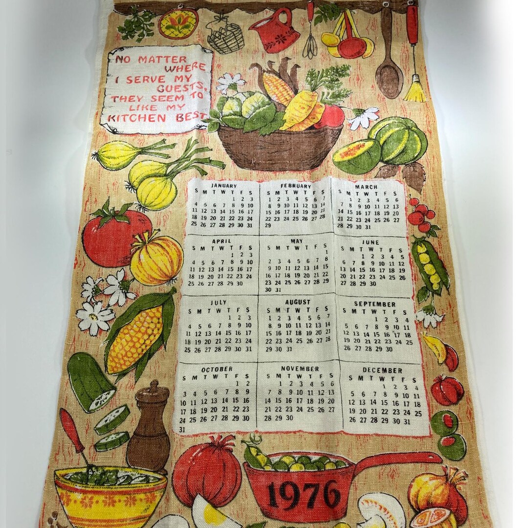 Vintage 1976 Retro Linen Calendar Kitchen Dish Towel "like My Kitchen ...