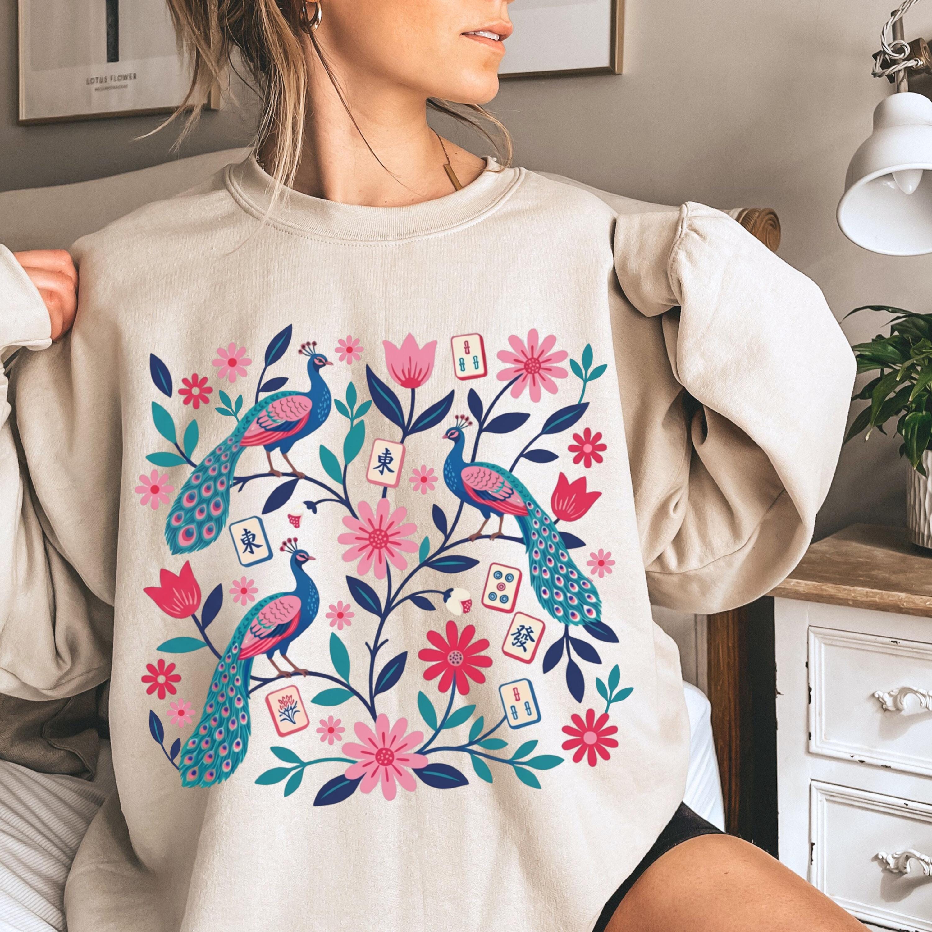 Mahjong Sweatshirt Mahjong Lover Bird Peacocks Shirt Mahjong Gifts Mahj ...