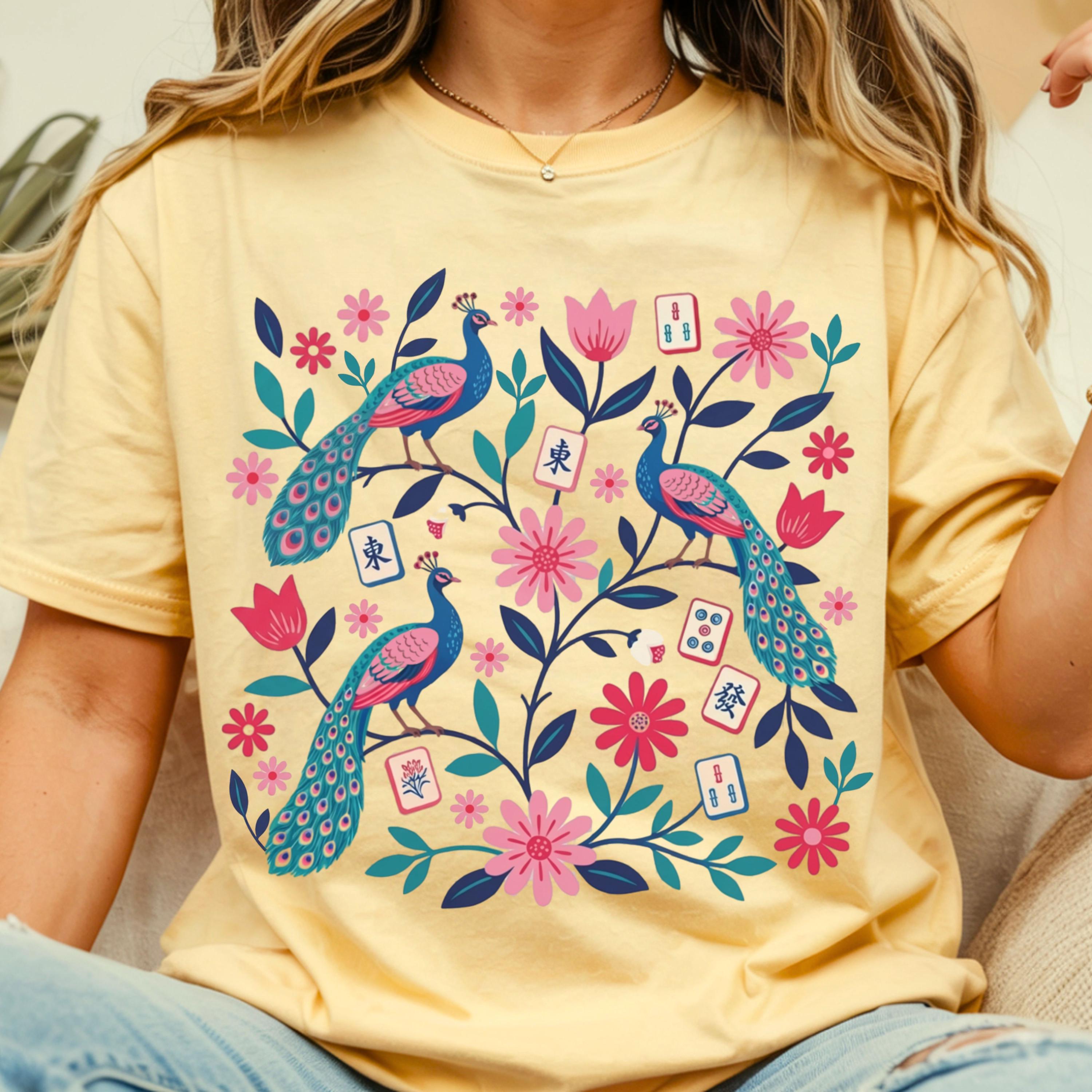 Mahjong Shirt Mahjong Bird Peacocks Shirt Comfort Colors Mahjong Gifts ...