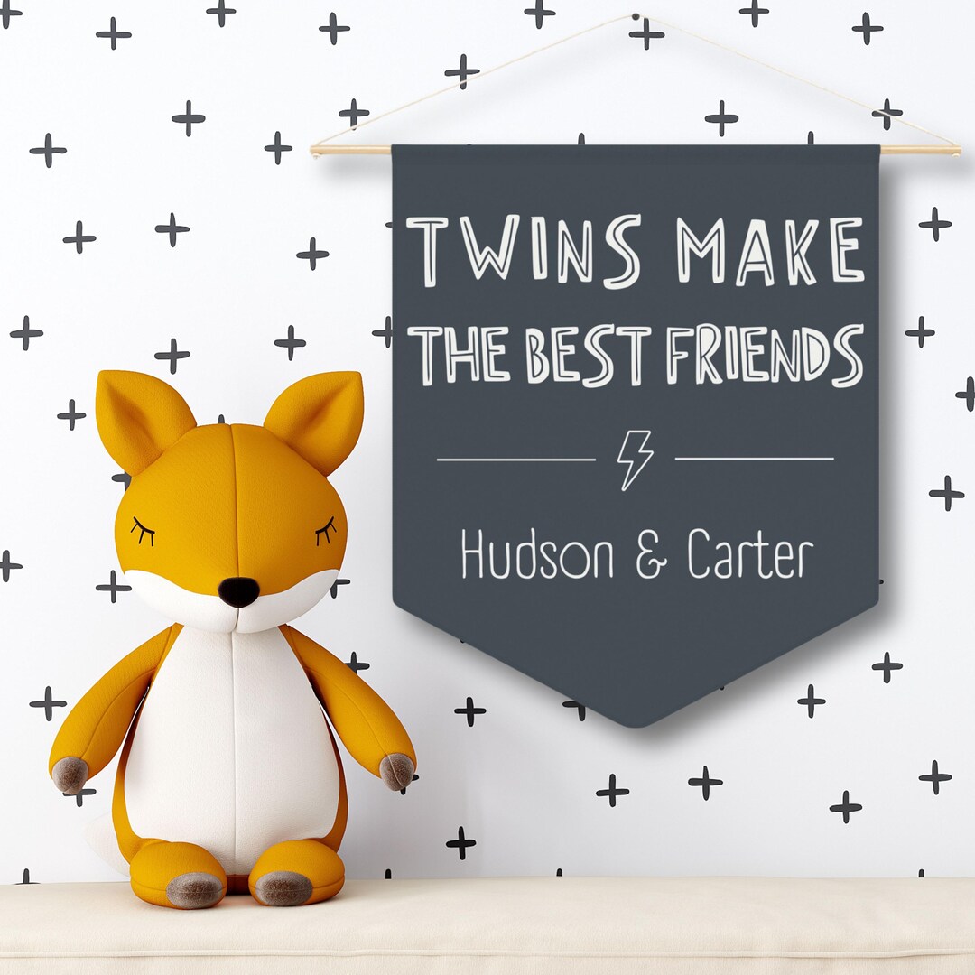 Twins Custom Pennant Newborn Name Sign Custom Canvas Banner for Twins ...