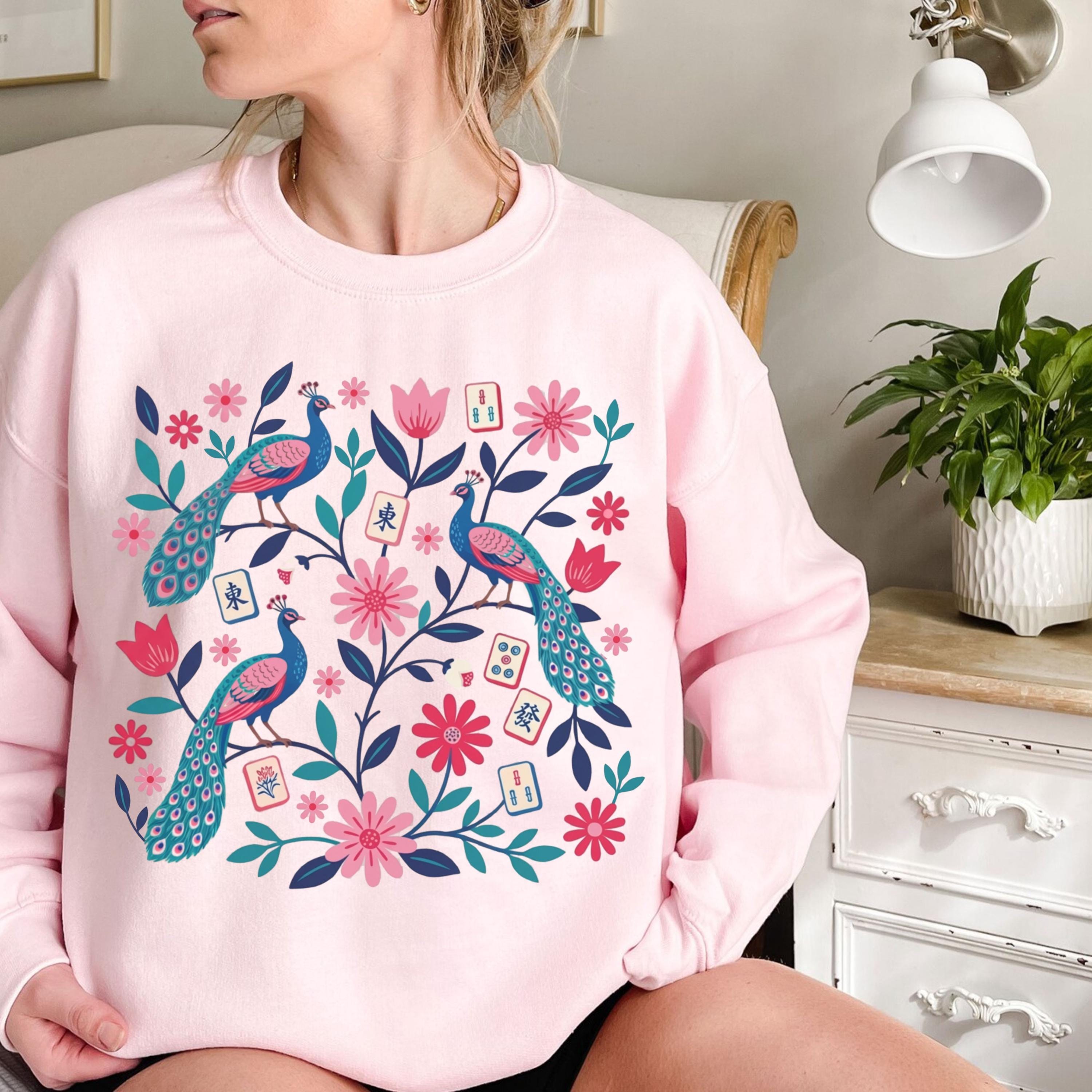 Mahjong Sweatshirt Mahjong Lover Bird Peacocks Shirt Mahjong Gifts Mahj ...