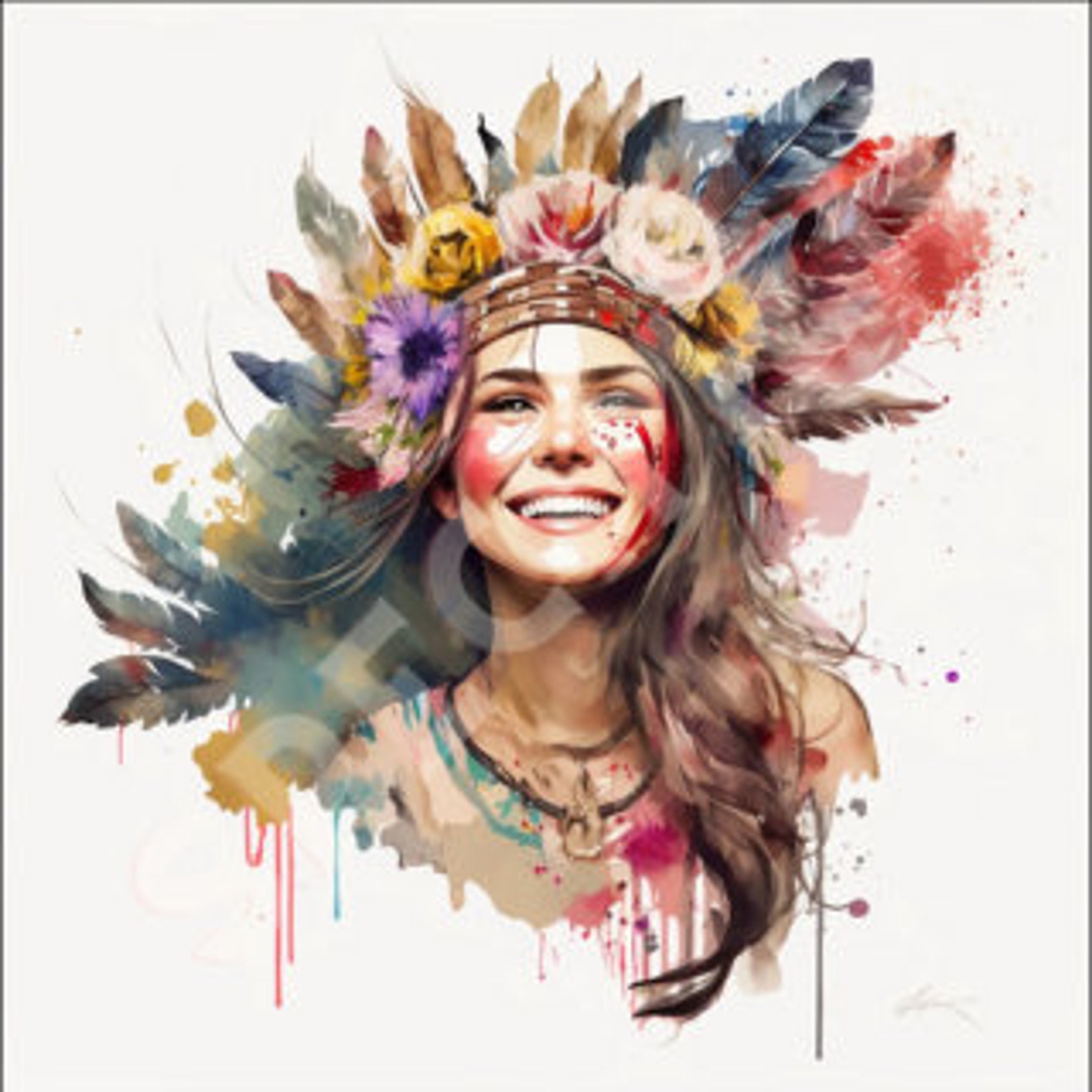 The Apache Beauty: A Digital Painting of a Smiling Warrior Girl With a ...