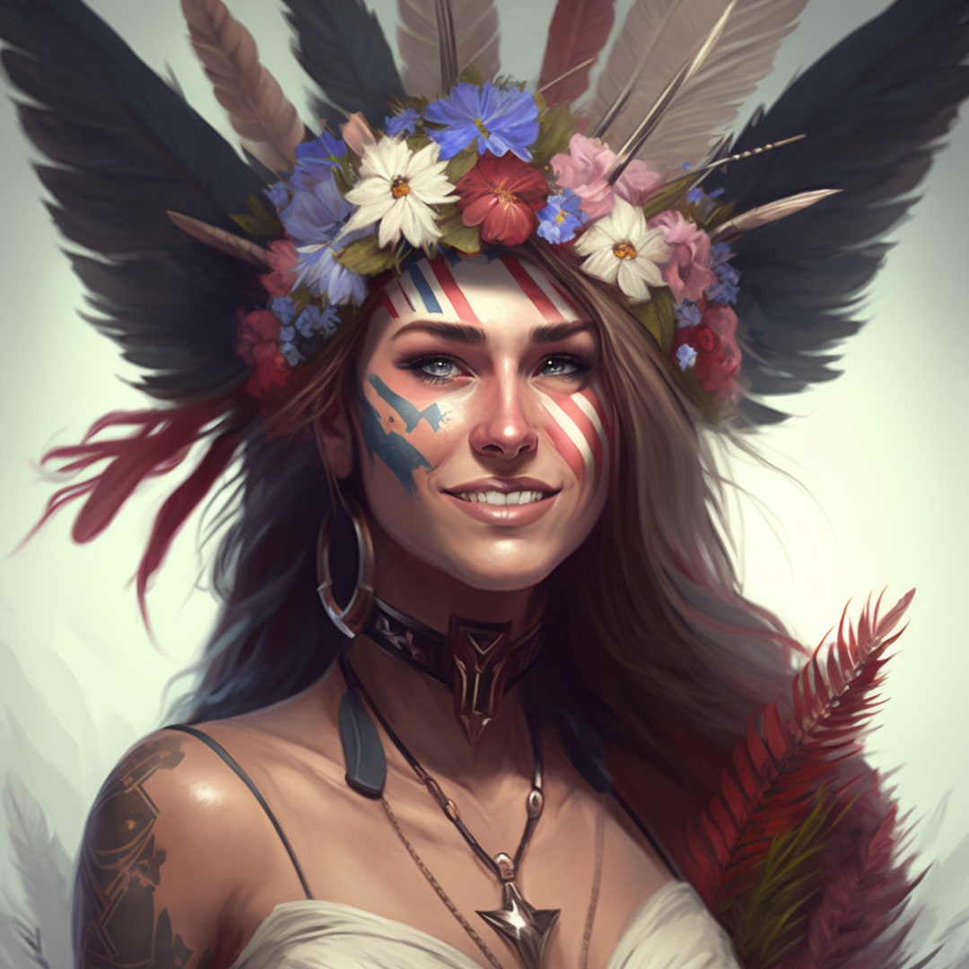 American Apache Grace: A Digital Painting of a Smiling Warrior Girl ...