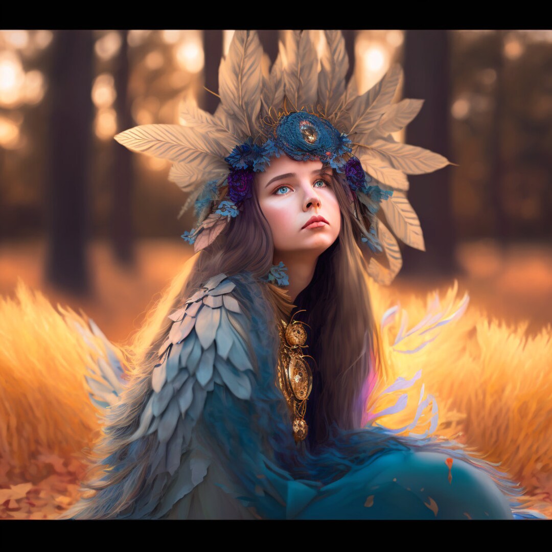 Enchanting Autumn, A Goddess Amidst the Rustling Leaves and Flowing ...