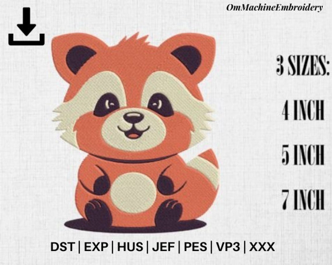 Panda Machine Embroidery Design Red Panda Embroidery Files - Etsy