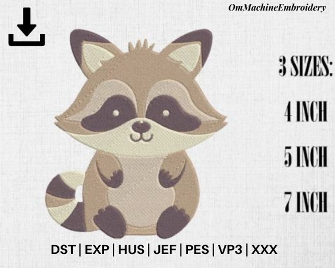 Raccoon Machine Embroidery Design Kawaii Raccoon Embroidery - Etsy
