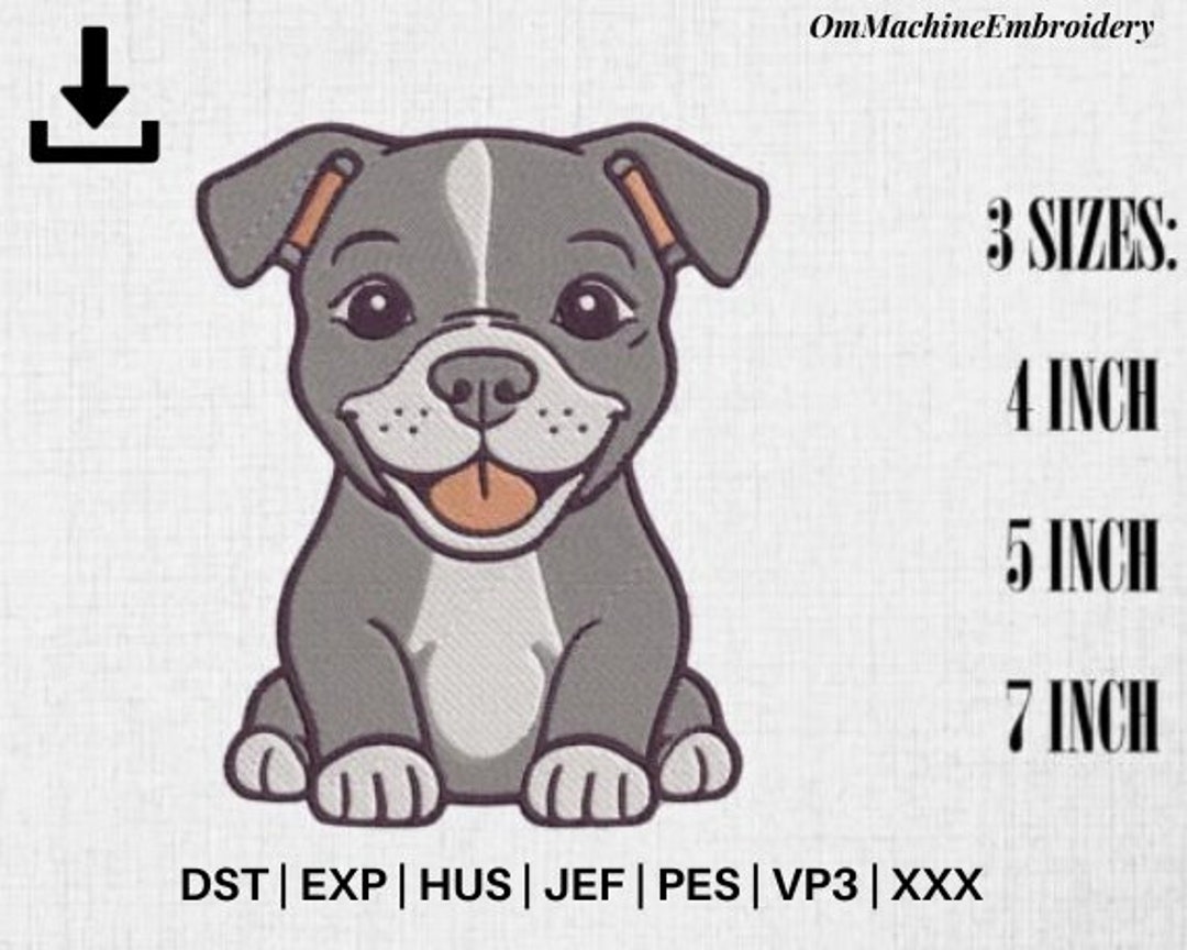 Pitbull Puppy Machine Embroidery Design Puppy Dog Embroidery - Etsy