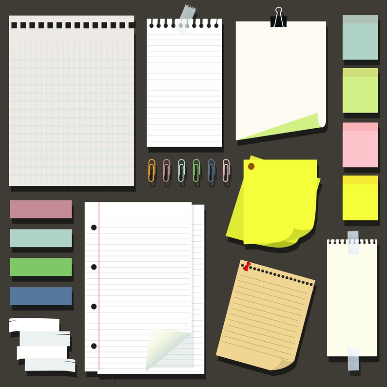 Watercolor Note Paper Clipart Stationary Graphics Planner Illustration ...