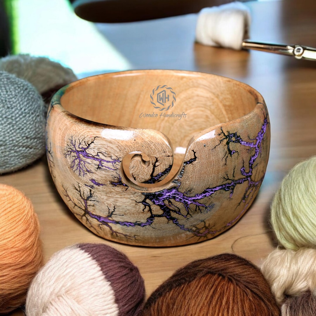 Handmade Wooden Yarn Bowl Lichtenberg With Resin and Mango Wood, Wooden ...