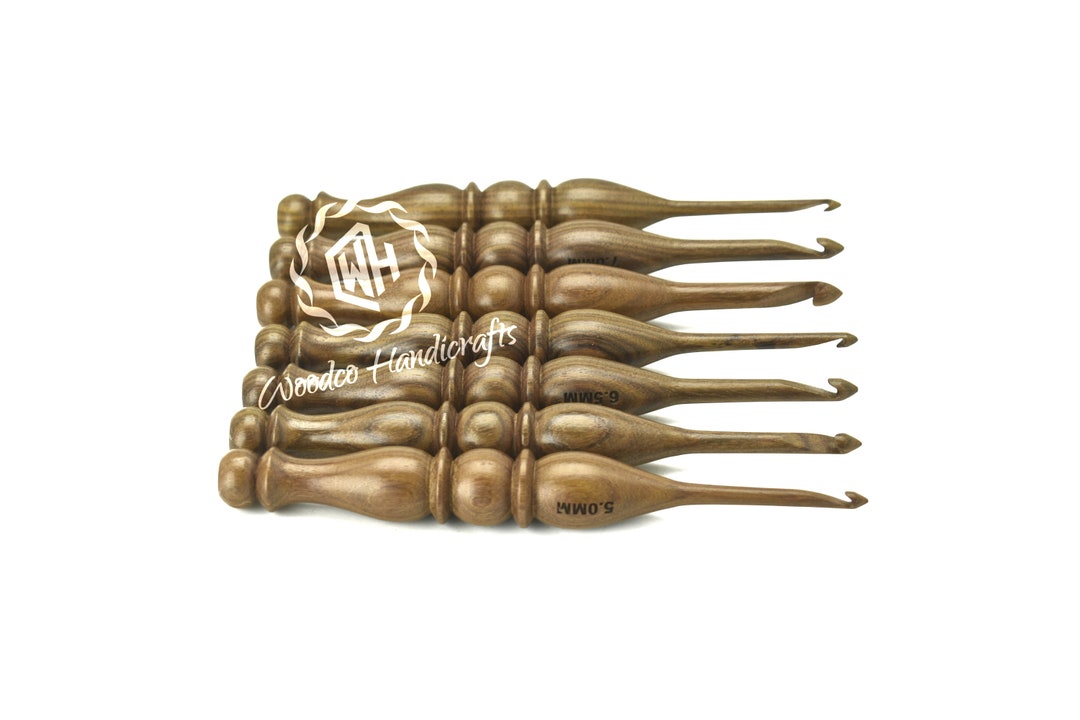 Handcrafted Wooden Crochet Hook Set of 7/13-natural & Sustainable Tools ...