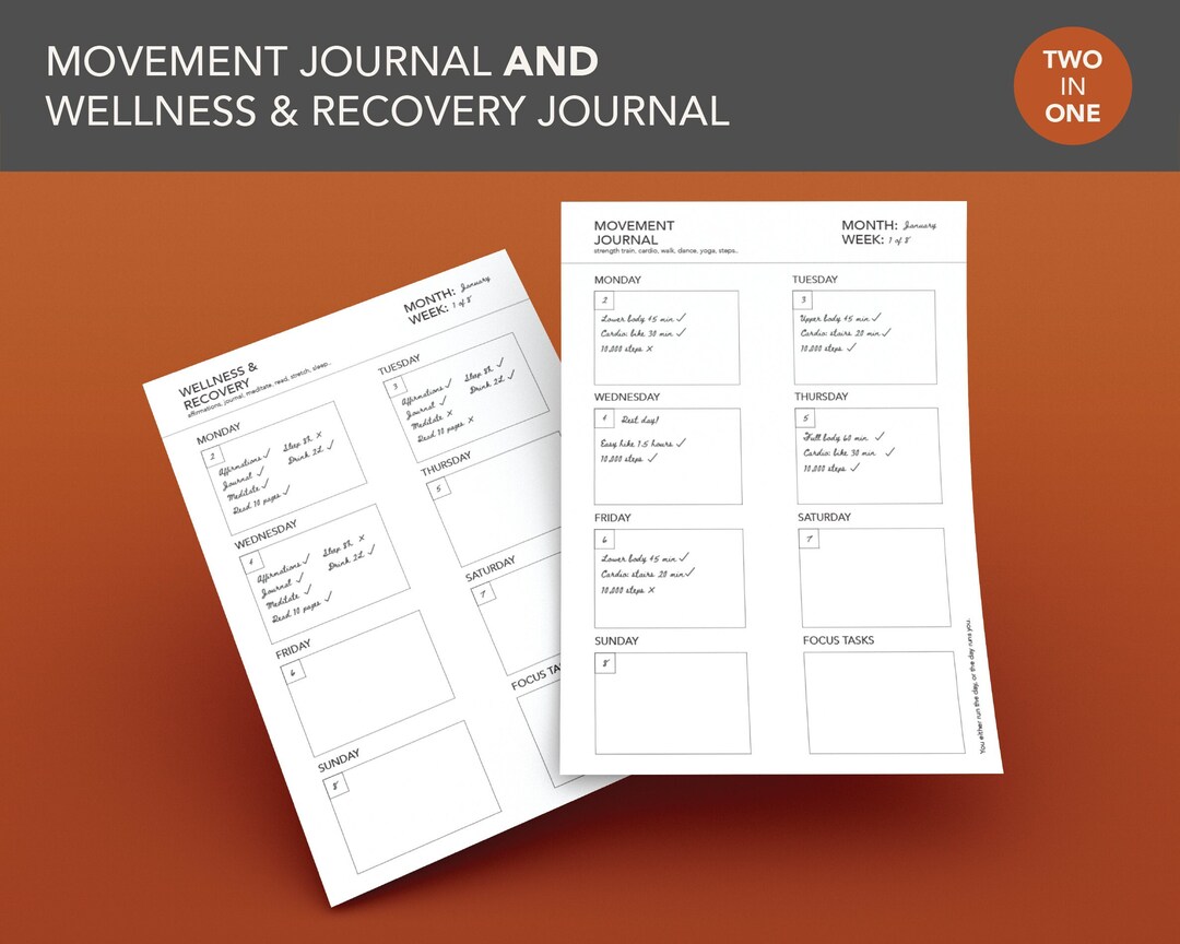 Fitness, Movement, Wellness, Recovery Journal Tracker - Printable ...