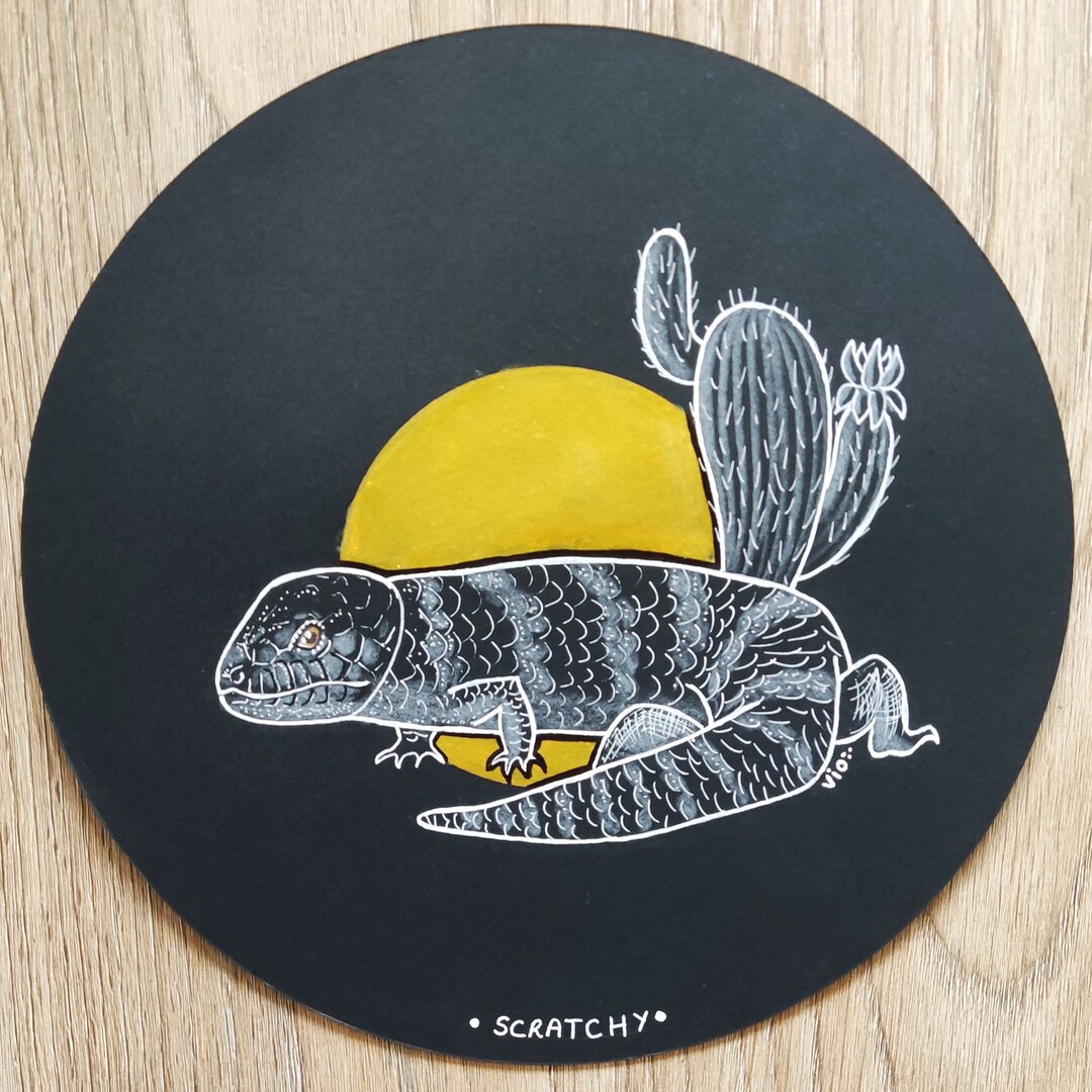 Rough Skink Painting on Black Background and Golden Circle - Etsy