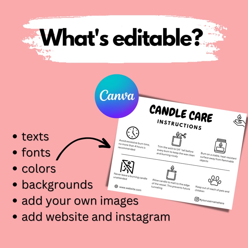 Candle Care Instructions, Editable Template | Printable Candle ...
