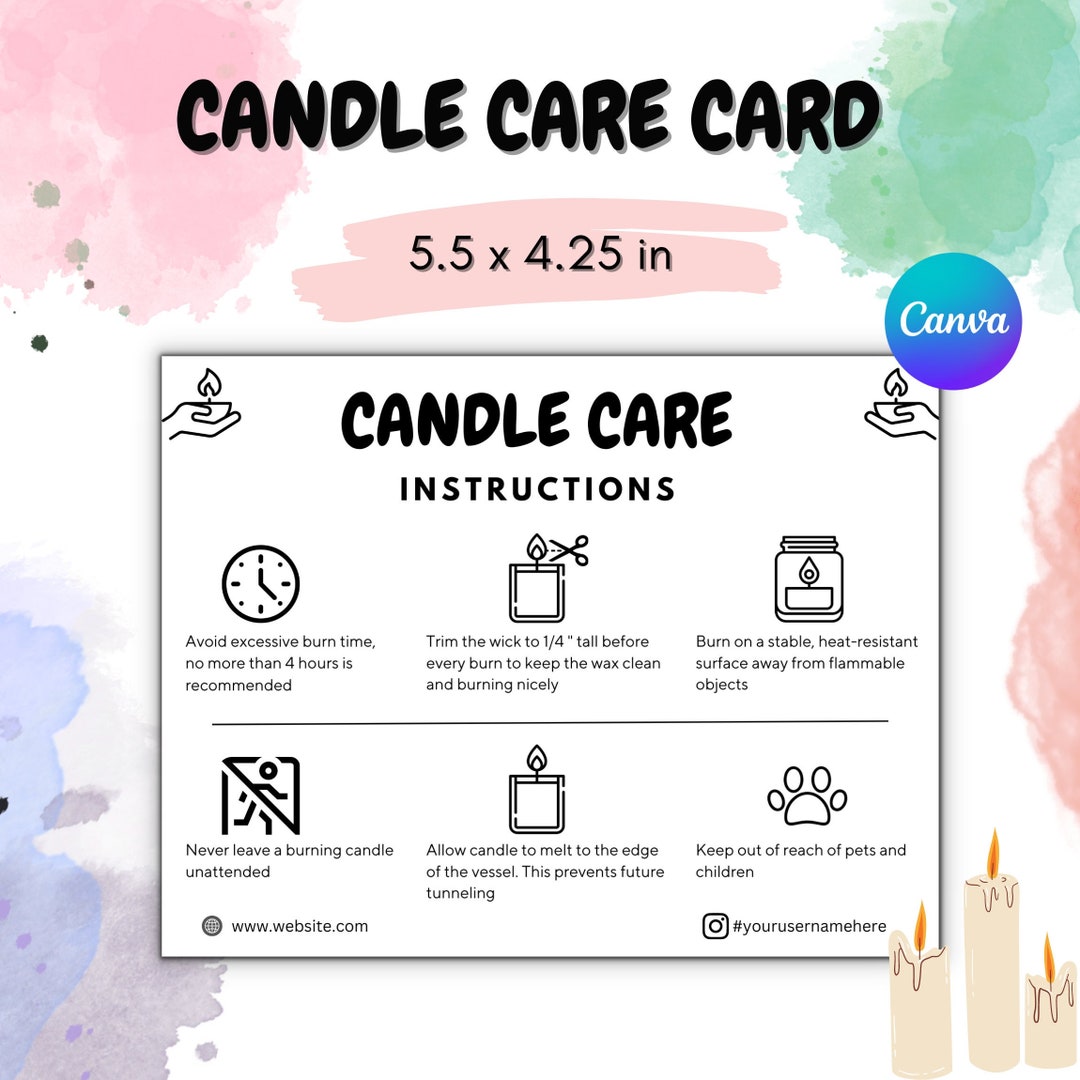 Candle Care Instructions, Editable Template | Printable Candle ...