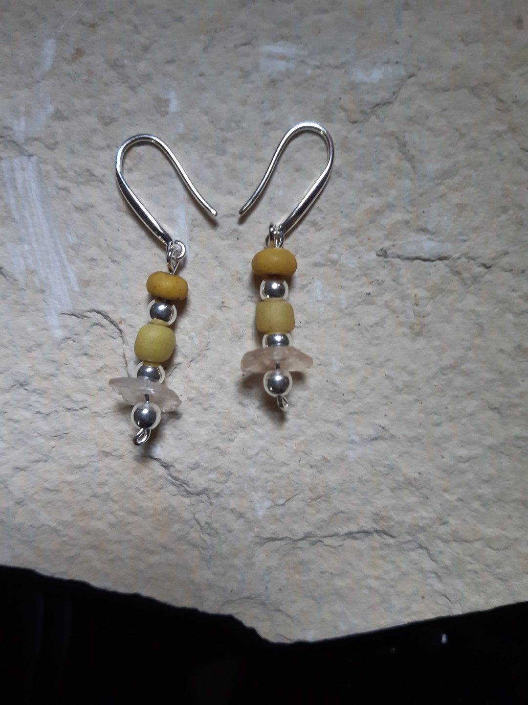 Roman Glass & Neolithic Rock Crystal Earrings on Sterling Silver. - Etsy