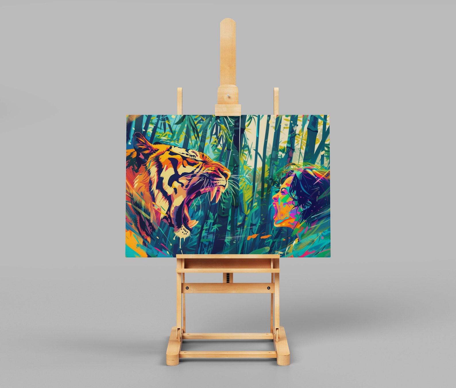 Printed ROAR Wall Art, Tiger an a Woman in the Jungle, Vibrant Colors ...