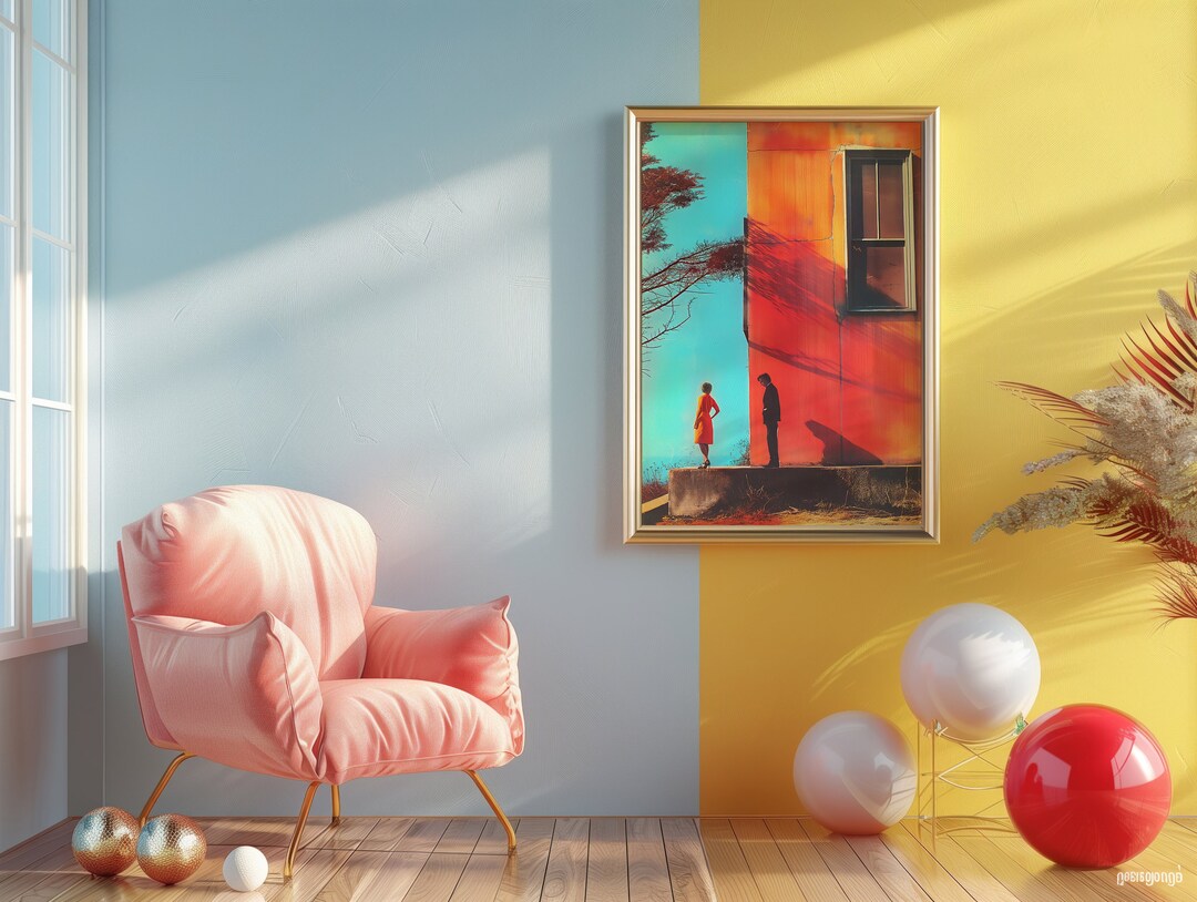 70s Retro Couple Print, Vintage Poster, Orange and Blue Bliss, Trending ...