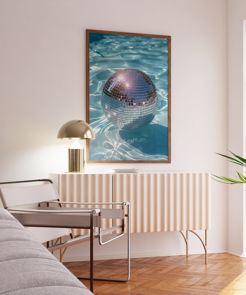 Disco Ball Pool Poster, Pool Party Disco Vibes, Funky Disco Ball Poster ...