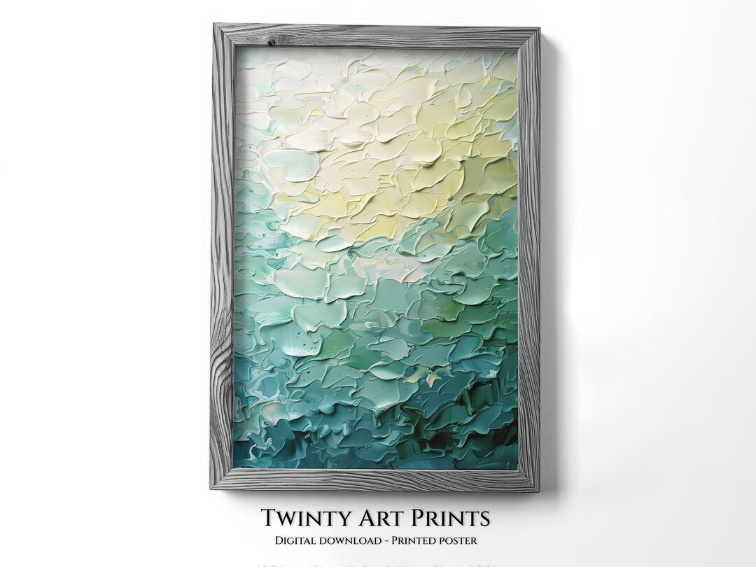 Abstract Clear Water Printed Art, Gouache Painting, Monochromatic ...