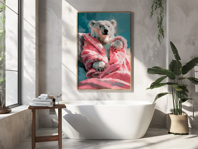 Dopamine Decor, Maximalist Bathroom Wall Art, Polar Bear Poster, Pink ...