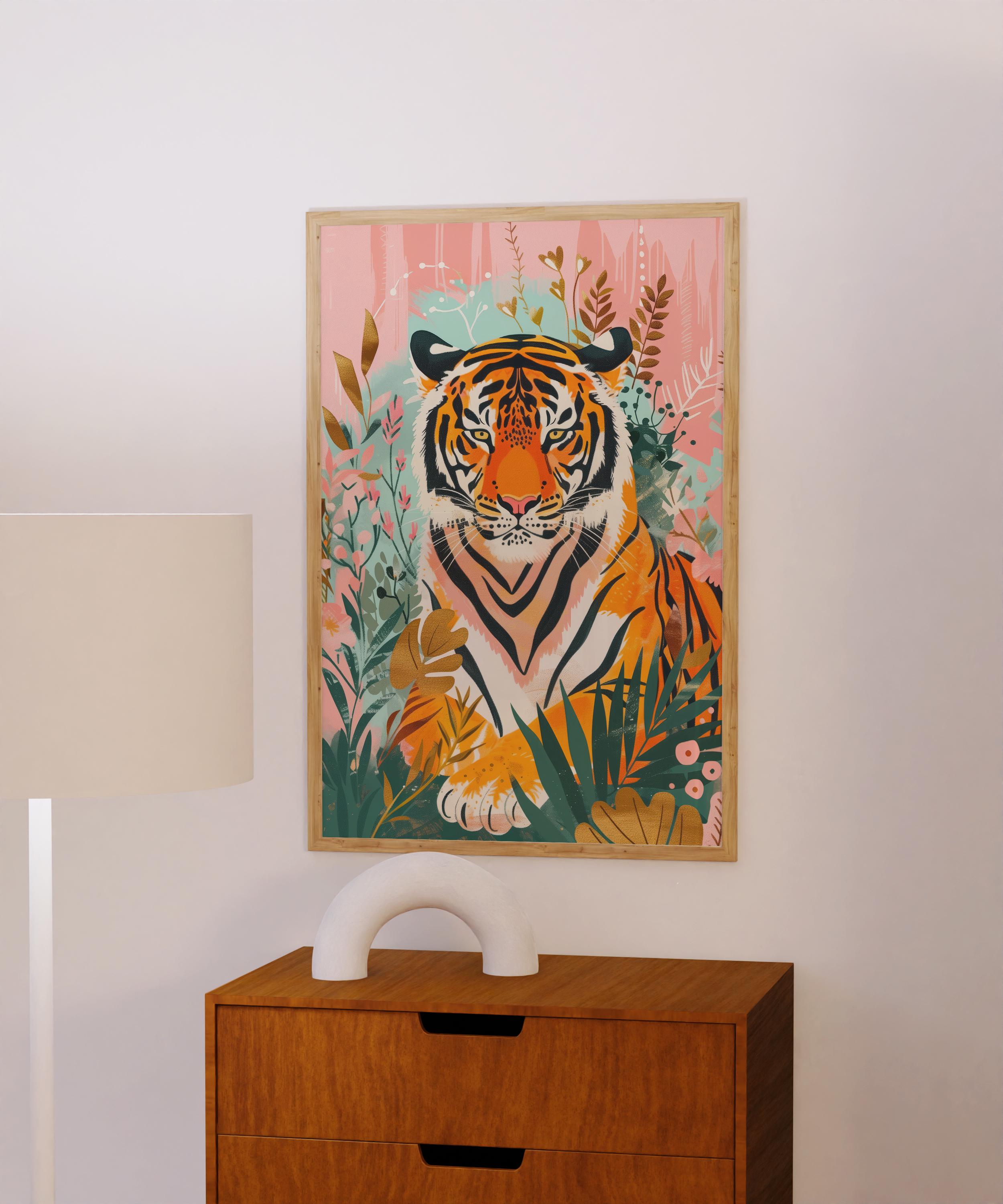 Whimsical Tiger Illustration Print, Vibrant Tiger Art Print, Modern ...