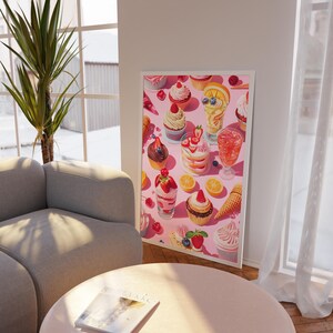 Whimsical Dessert Illustration Poster, Colorful Cupcakes & Sweets Art ...
