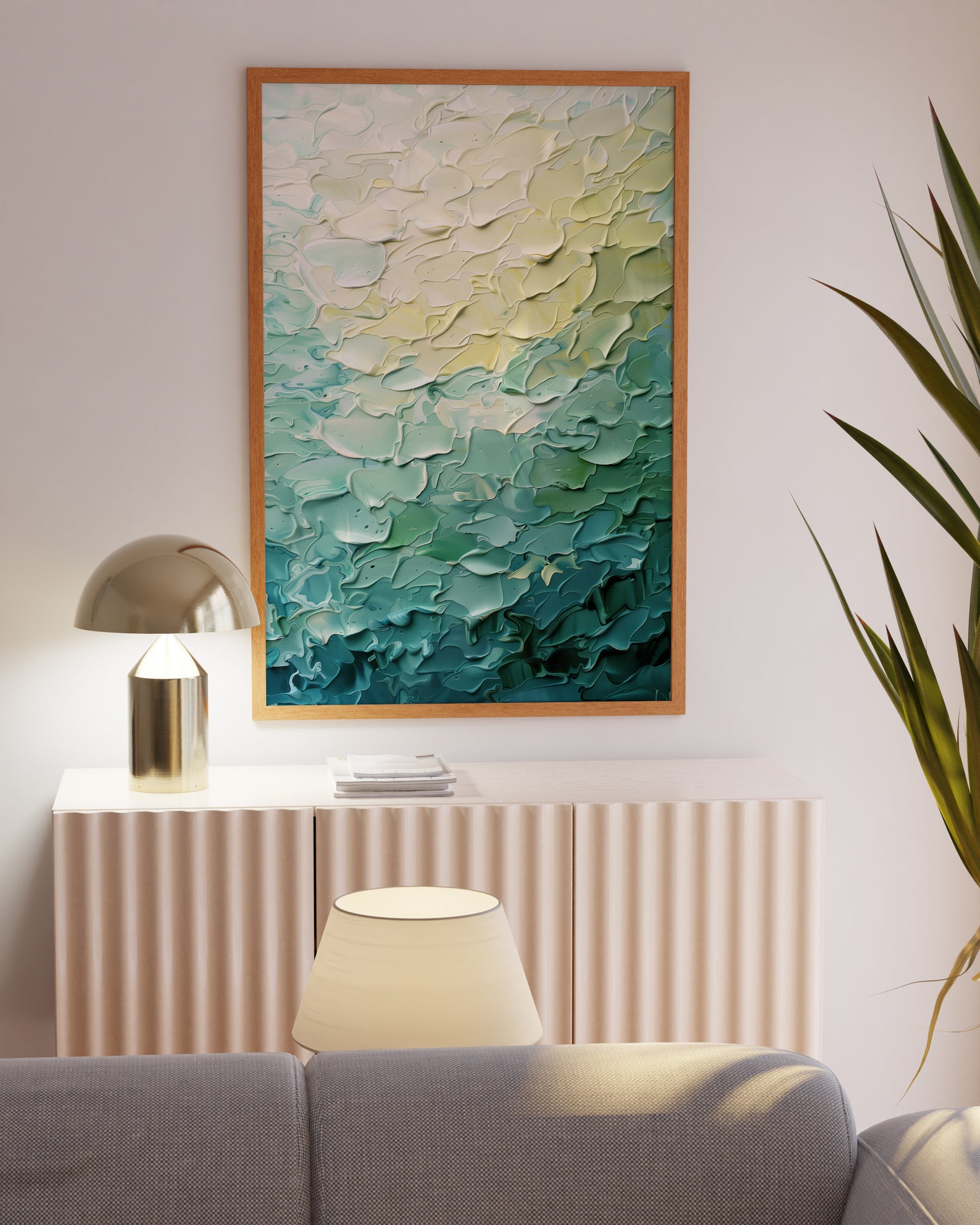 Abstract Clear Water Printed Art, Gouache Painting, Monochromatic ...