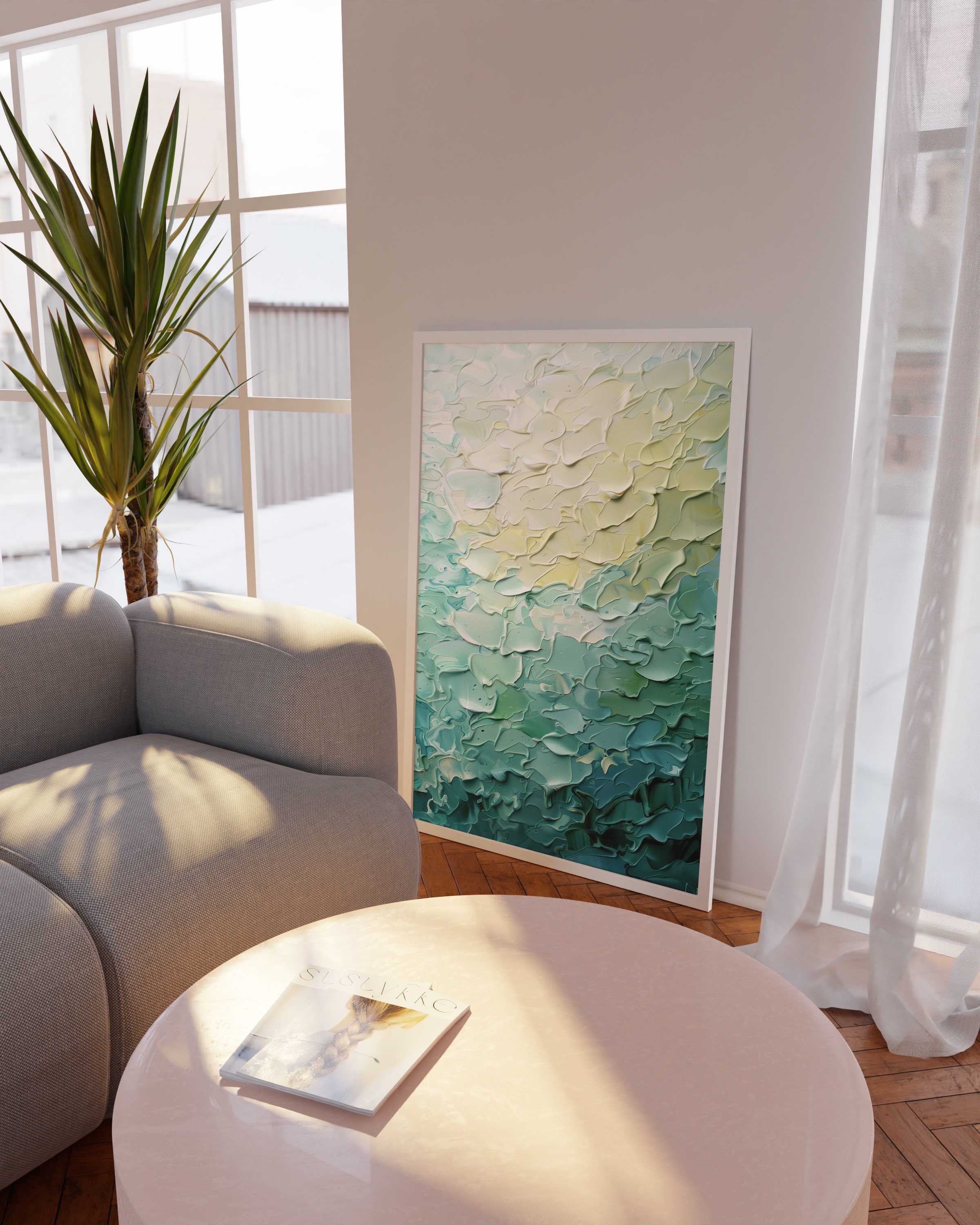 Abstract Clear Water Printed Art, Gouache Painting, Monochromatic ...