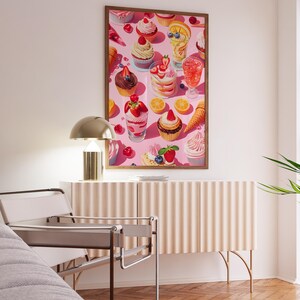 Whimsical Dessert Illustration Poster, Colorful Cupcakes & Sweets Art ...