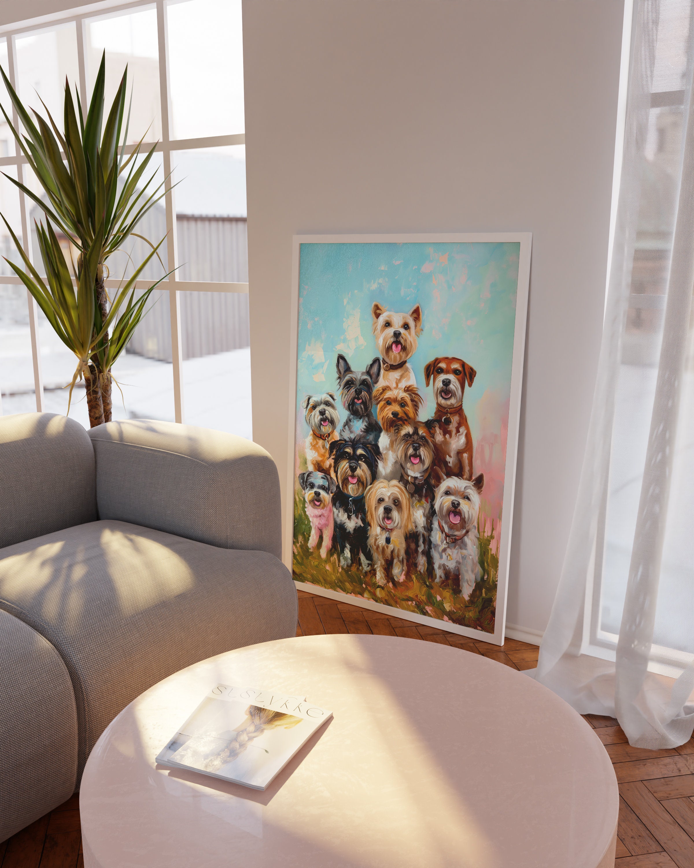 Colorful Dogs Poster Digital Download, Gouache Painting With Pastel ...