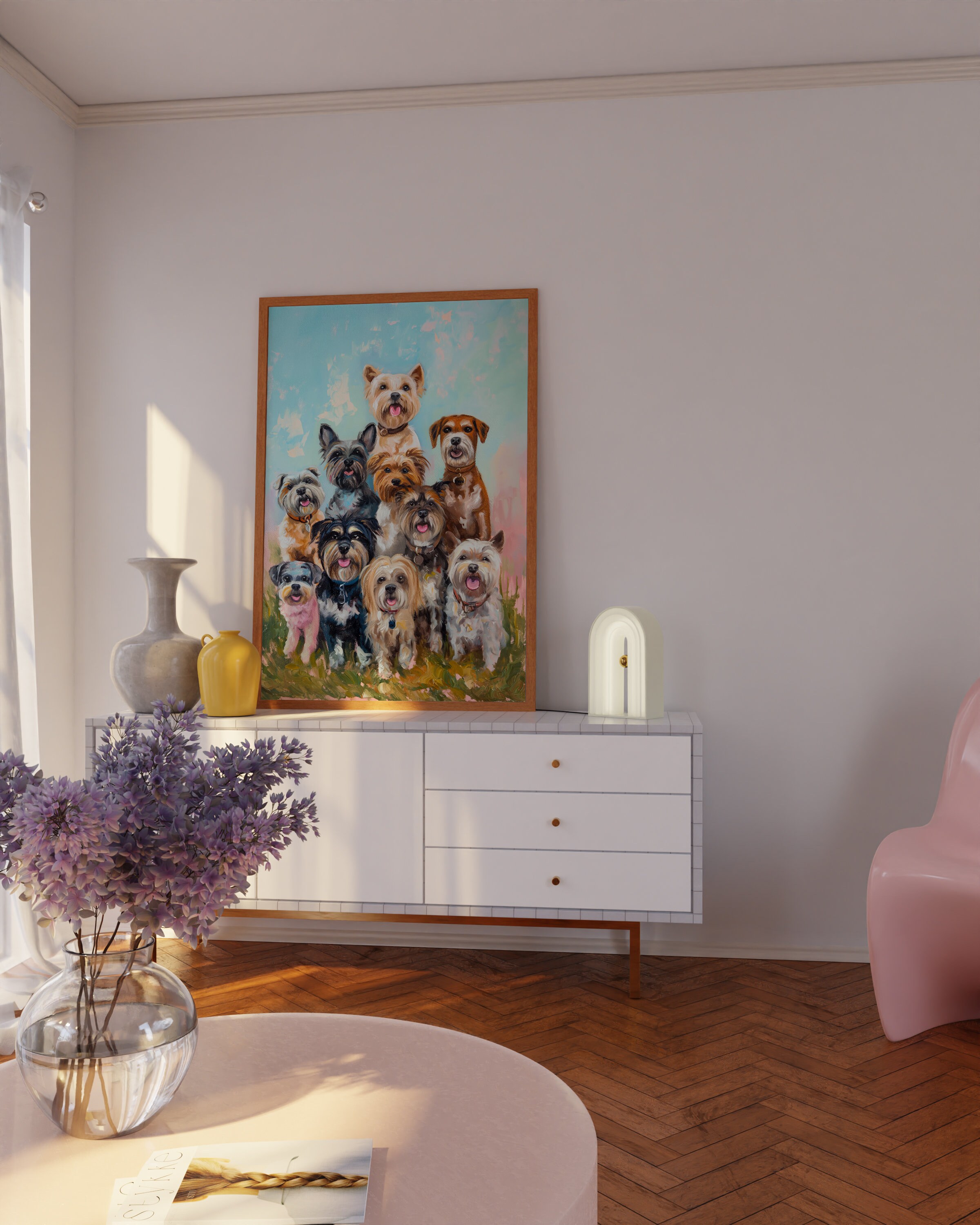 Colorful Dogs Poster Digital Download, Gouache Painting With Pastel ...