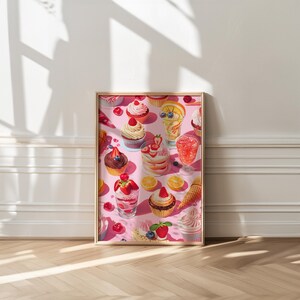 Whimsical Dessert Illustration Poster, Colorful Cupcakes & Sweets Art ...