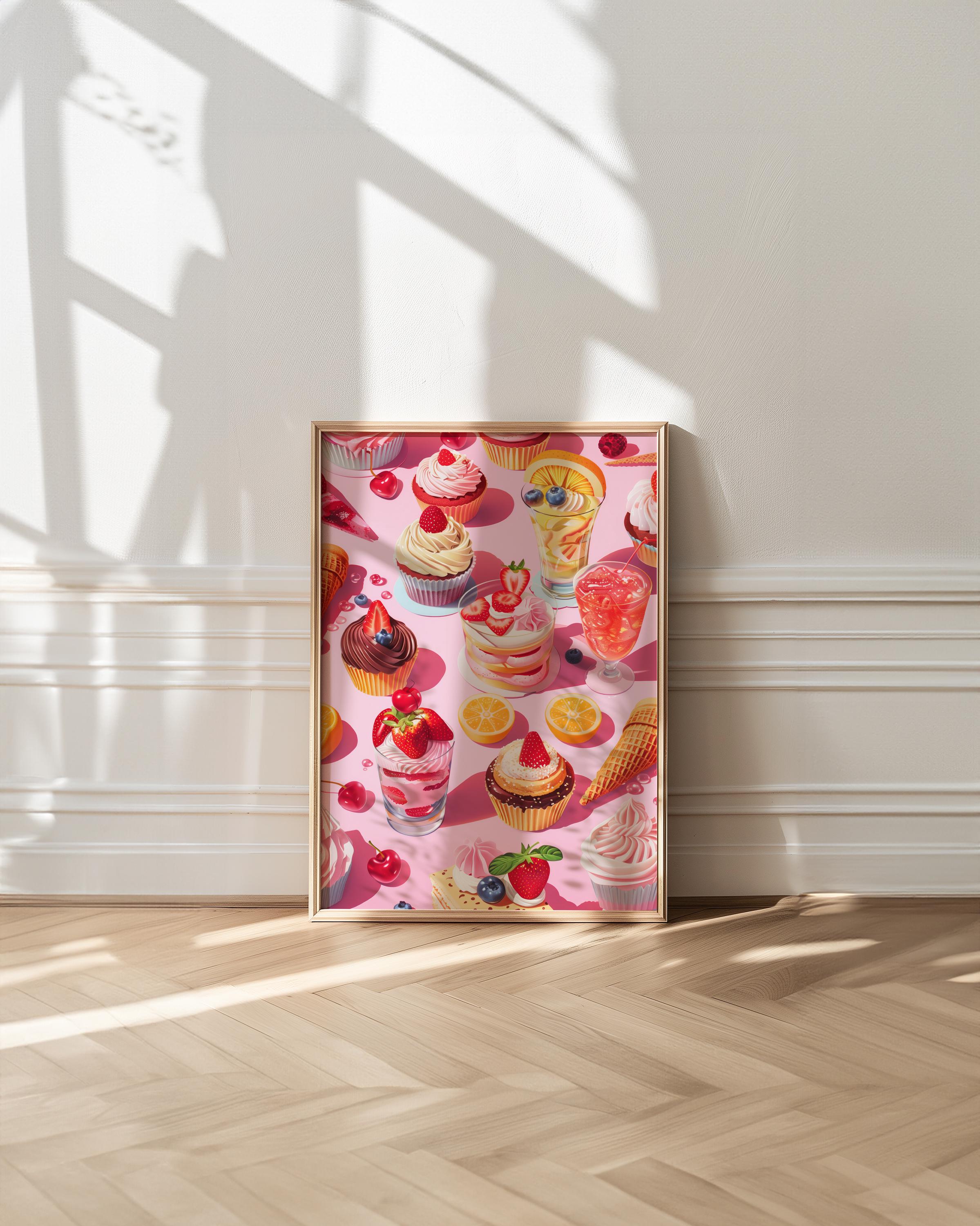 Whimsical Dessert Illustration Poster, Colorful Cupcakes & Sweets Art ...