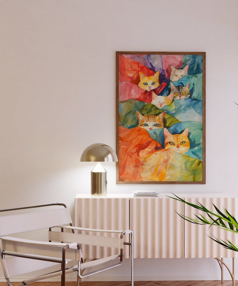 Sleepy Cats Poster Digital Download, Watercolor Painting, Printable ...