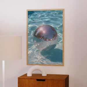 Disco Ball Pool Poster, Pool Party Disco Vibes, Funky Disco Ball Poster ...