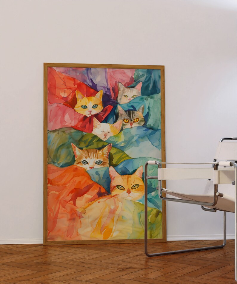 Sleepy Cats Poster Digital Download, Watercolor Painting, Printable ...