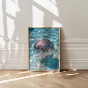 Disco Ball Pool Poster, Pool Party Disco Vibes, Funky Disco Ball Poster ...