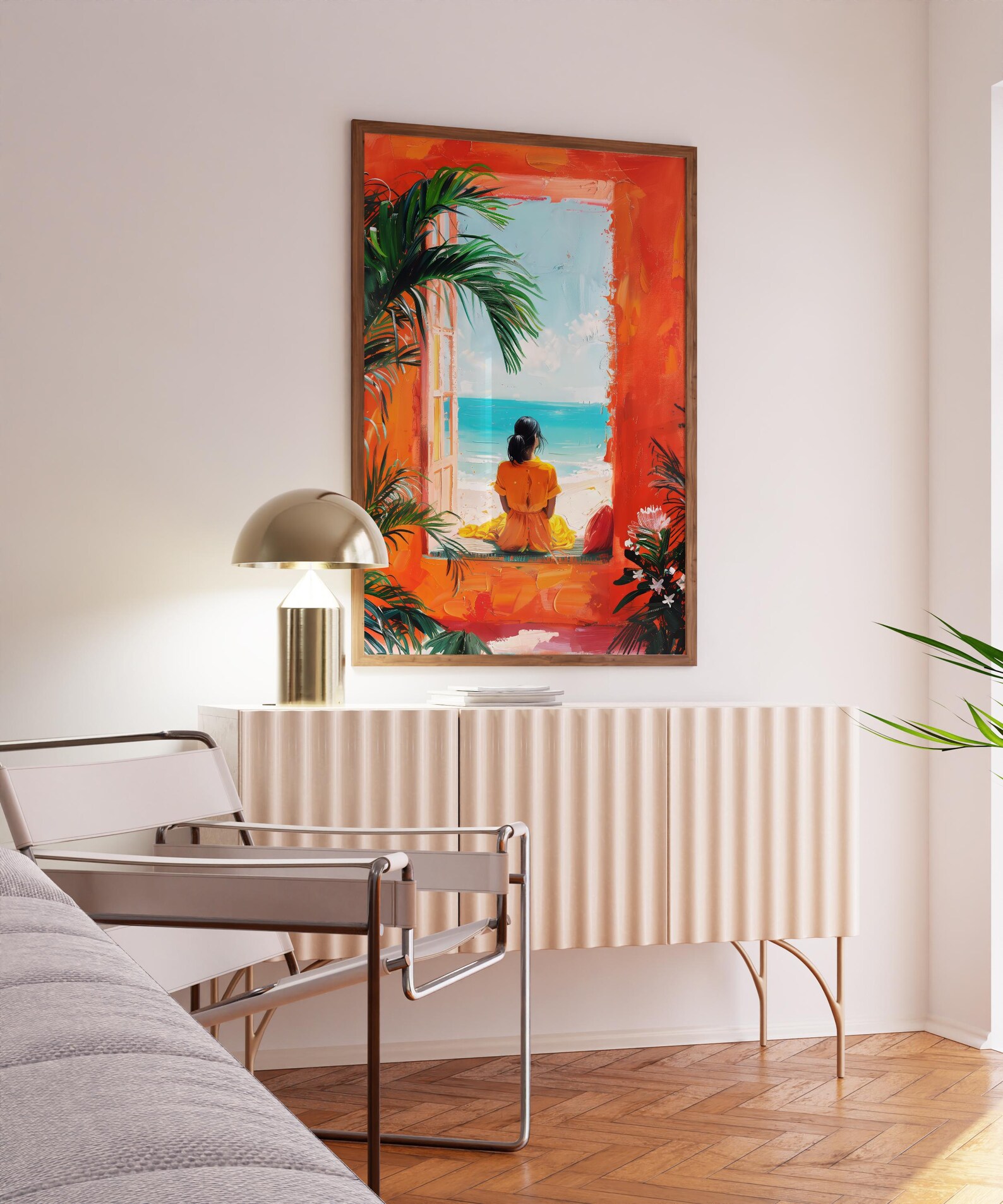 Tropical Beach Window Art Print, Vibrant Wall Decor, Colorful Ocean ...