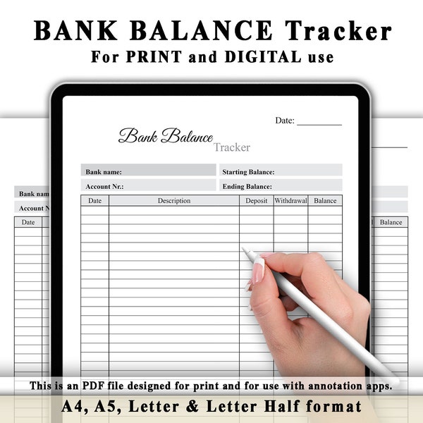 Bank Balance Printable - Etsy