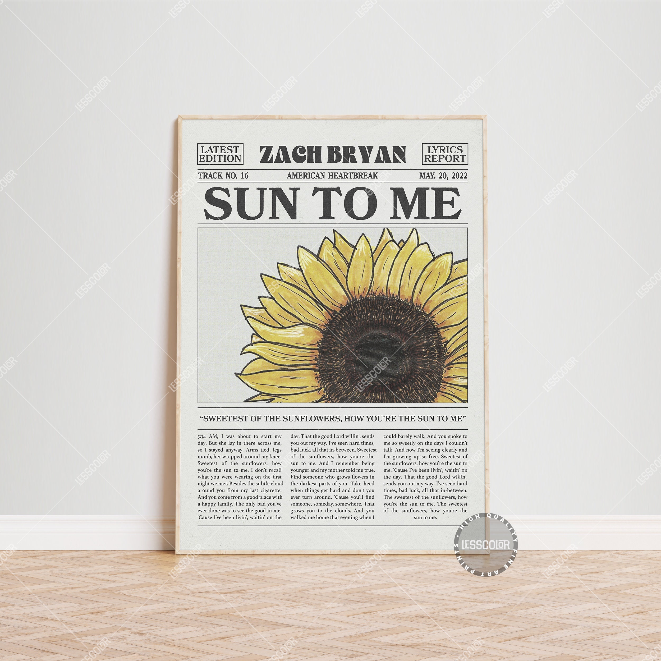 Zach Bryan Retro Print, Sun To Me Poster, Sun To Me Lyrics Print, Zach ...