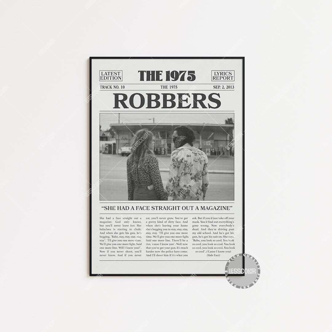 The 1975 Retro Newspaper Print Robbers Poster Robbers Lyrics - Etsy
